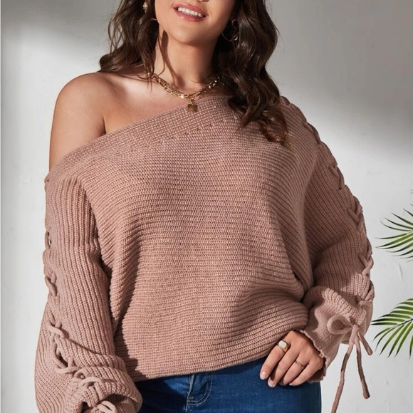 Sweaters | Plus Size Cozy Lace Up Off Shoulder Sweater Top Dusty Pink ...